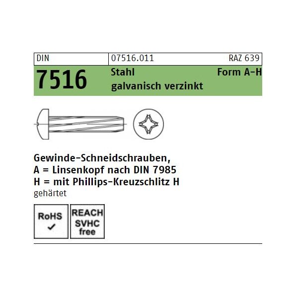 DIN 7516 Schneidschrauben Form A Stahl verzinkt, € 24,70