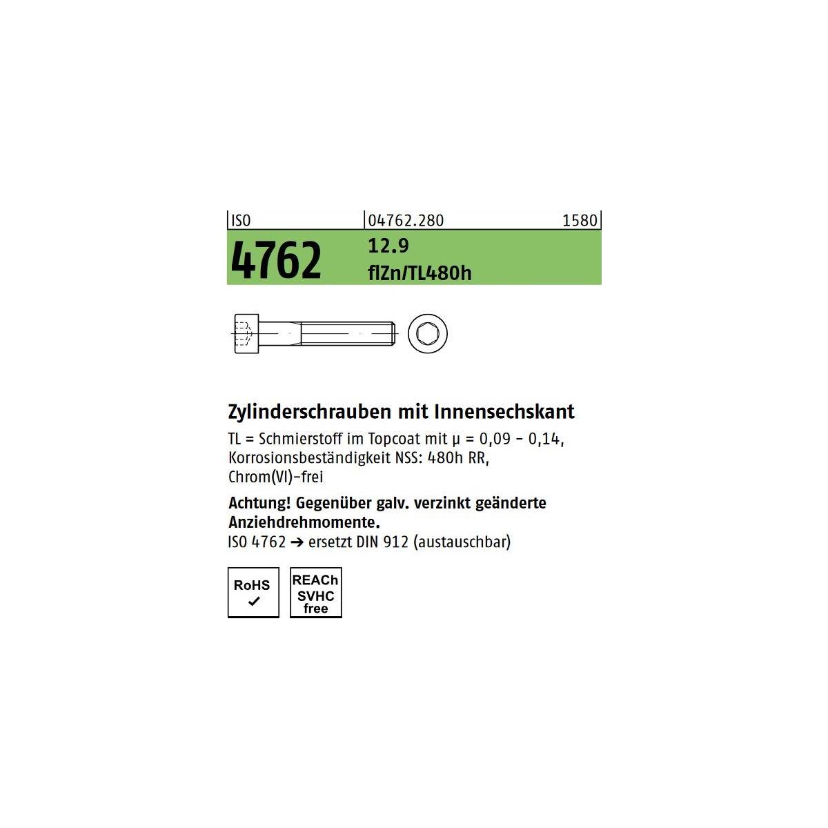 ISO 4762 Zylinderschrauben Stahl 12.9 Zinklamellenbeschichtung, € 38,17