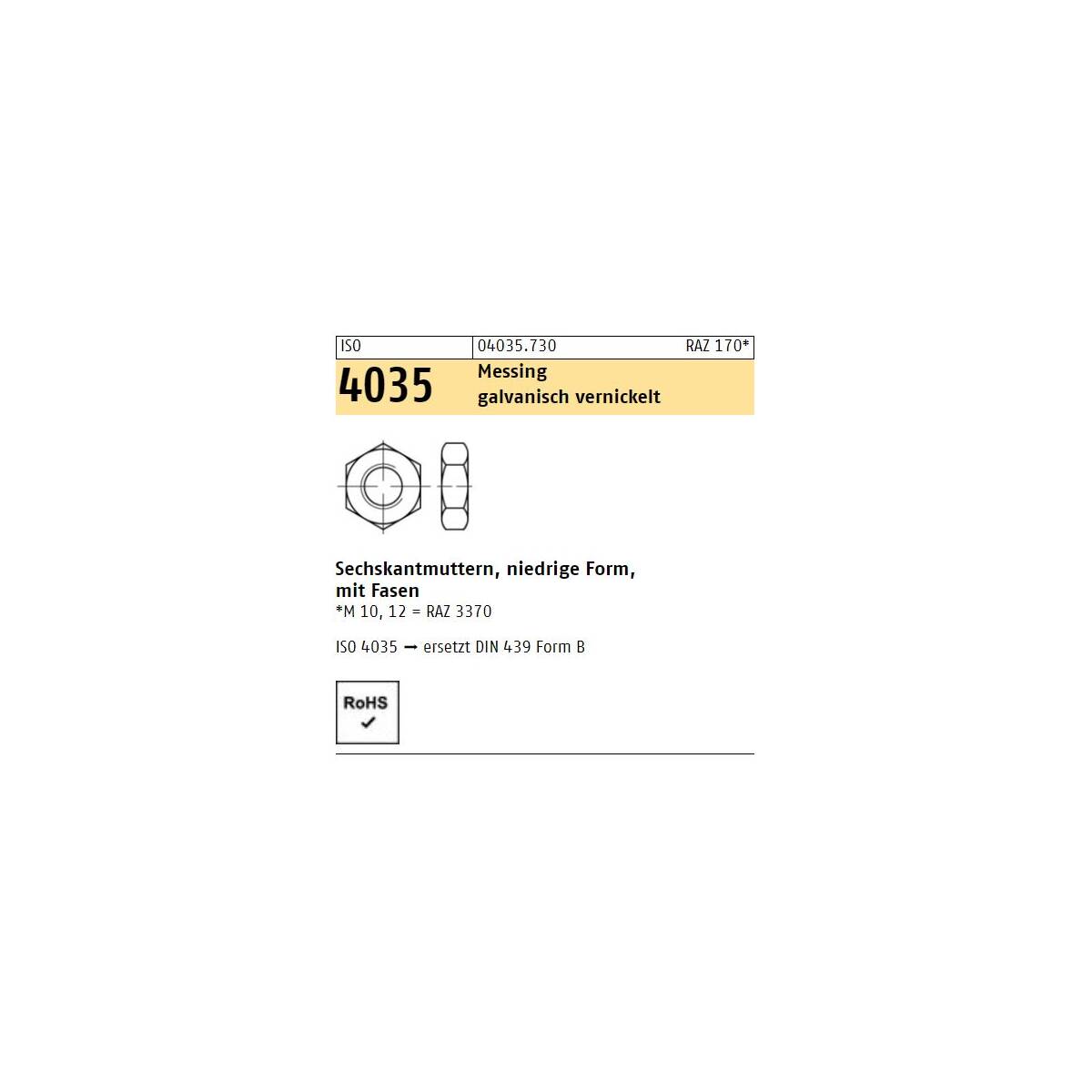 ISO 4035 6KT-Muttern Form B Messing vernickelt, € 7,35