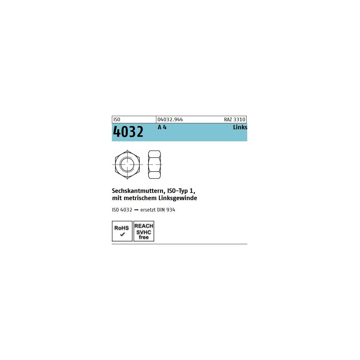 ISO 4032 6KT-Muttern Edelstahl A4, ADW2, 3,59