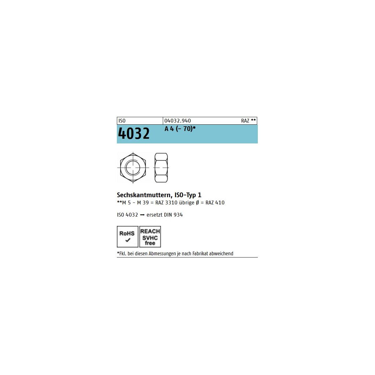 ISO 4032 6KT-Muttern Edelstahl A4, € 2,20