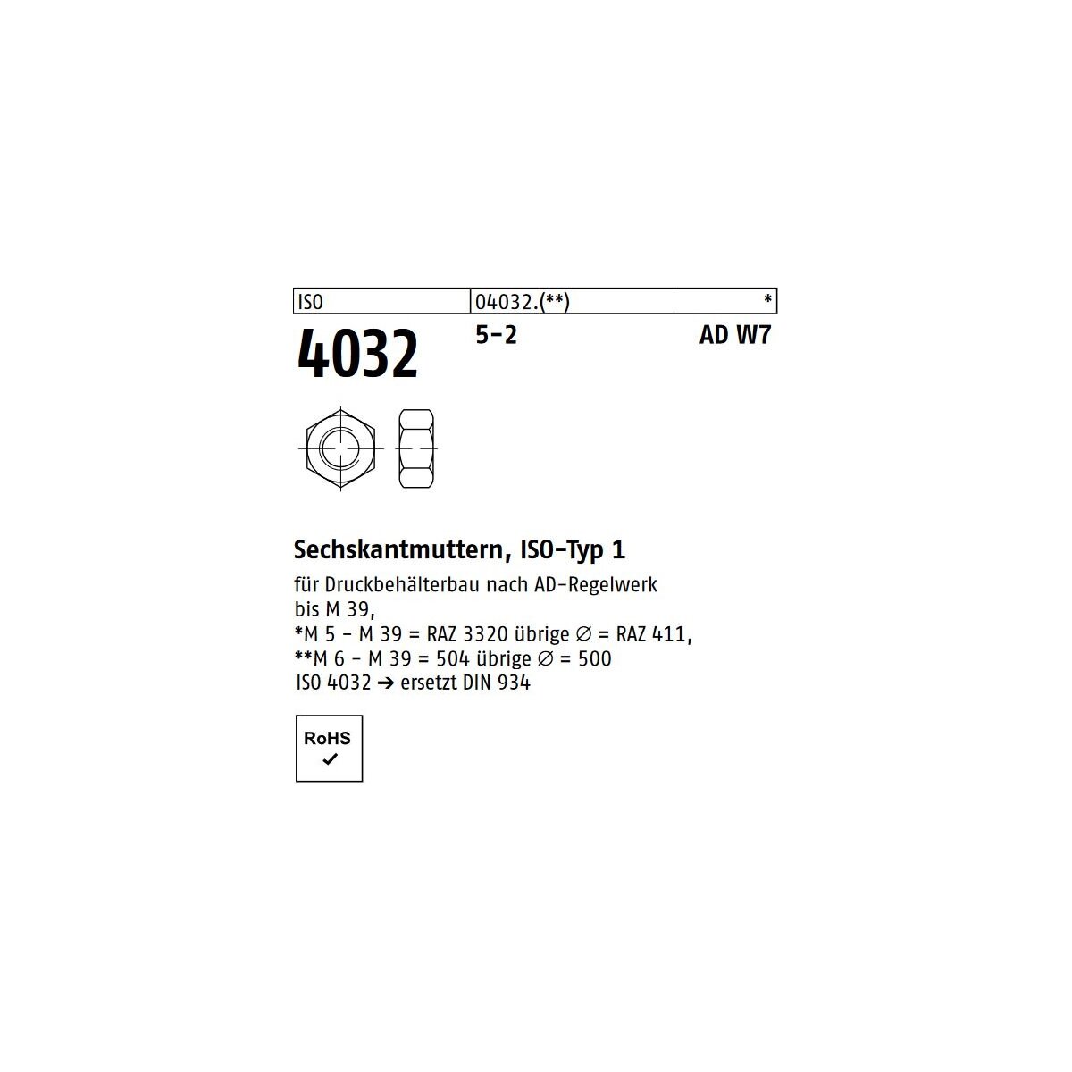 ISO 4032 6KT-Muttern Stahl 5-2, ADW7, € 8,03