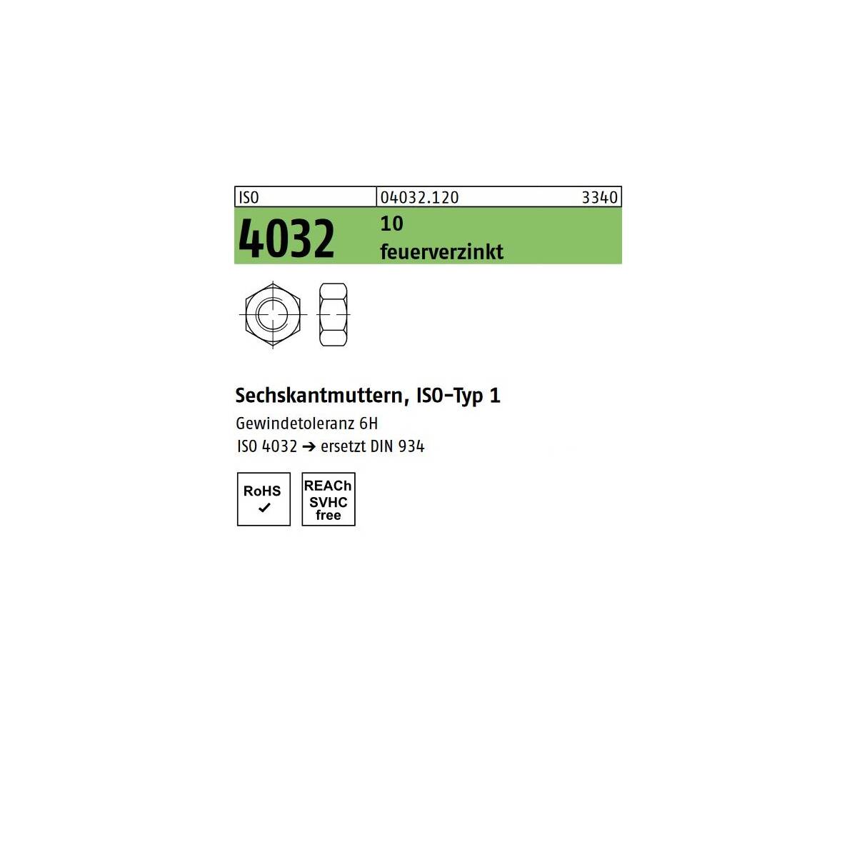 ISO 4032 6KT-Muttern Stahl 10 feuerverzinkt, € 58,28