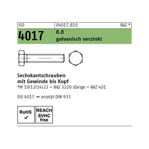 Sechskantschrauben nach DIN und ISO Norm