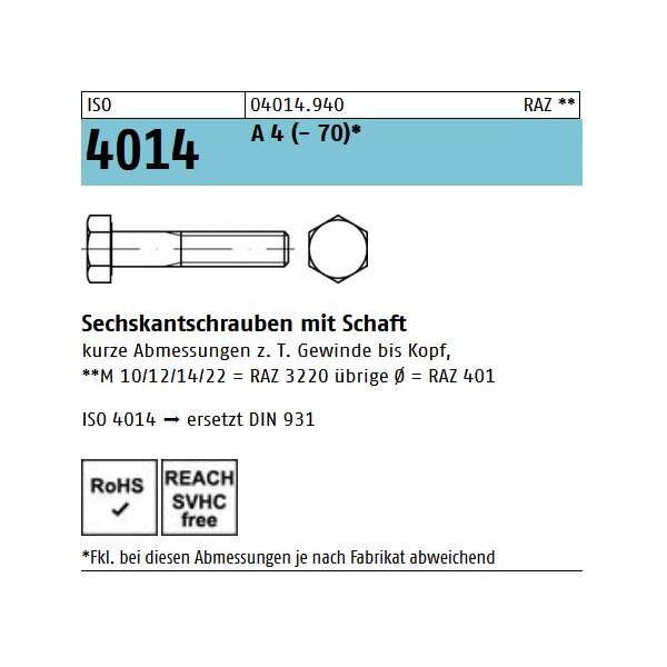 ISO 4014 Sechskantschraube mit Schaft online kaufen