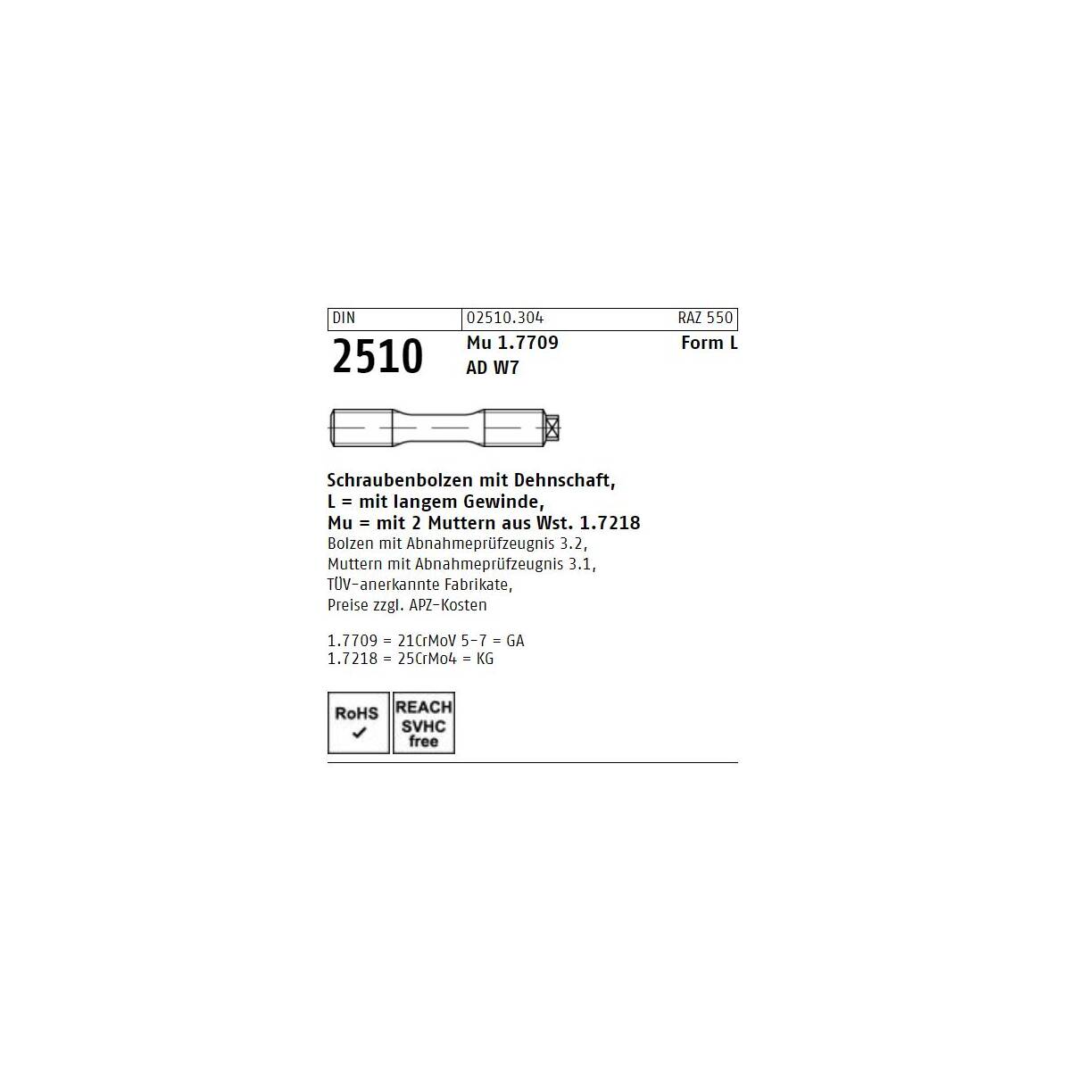 DIN 2510 Schraubenbolzen Form L Stahl, 11,91