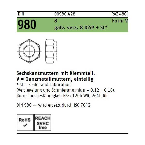 DIN 980 - ISO 7042 Sechskantmutter mit Metallklemmteil