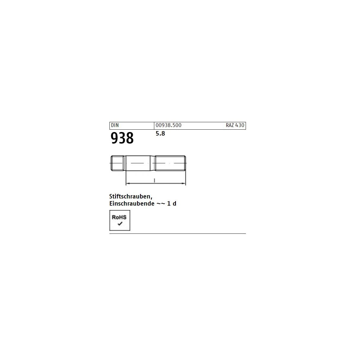 DIN 938 Stiftschrauben Stahl 5.8, 5,03