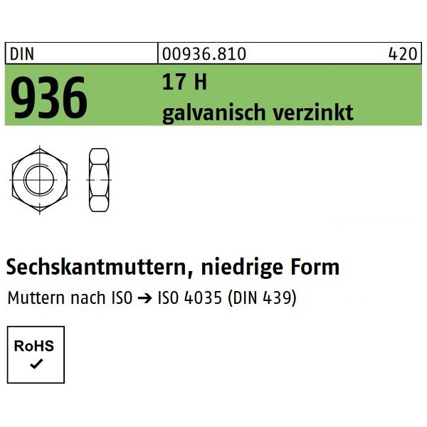 DIN 936 Sechskantmuttern, niedrige Form online kaufen