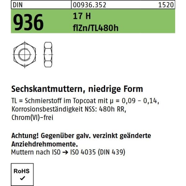 DIN 936 Sechskantmuttern, niedrige Form online kaufen
