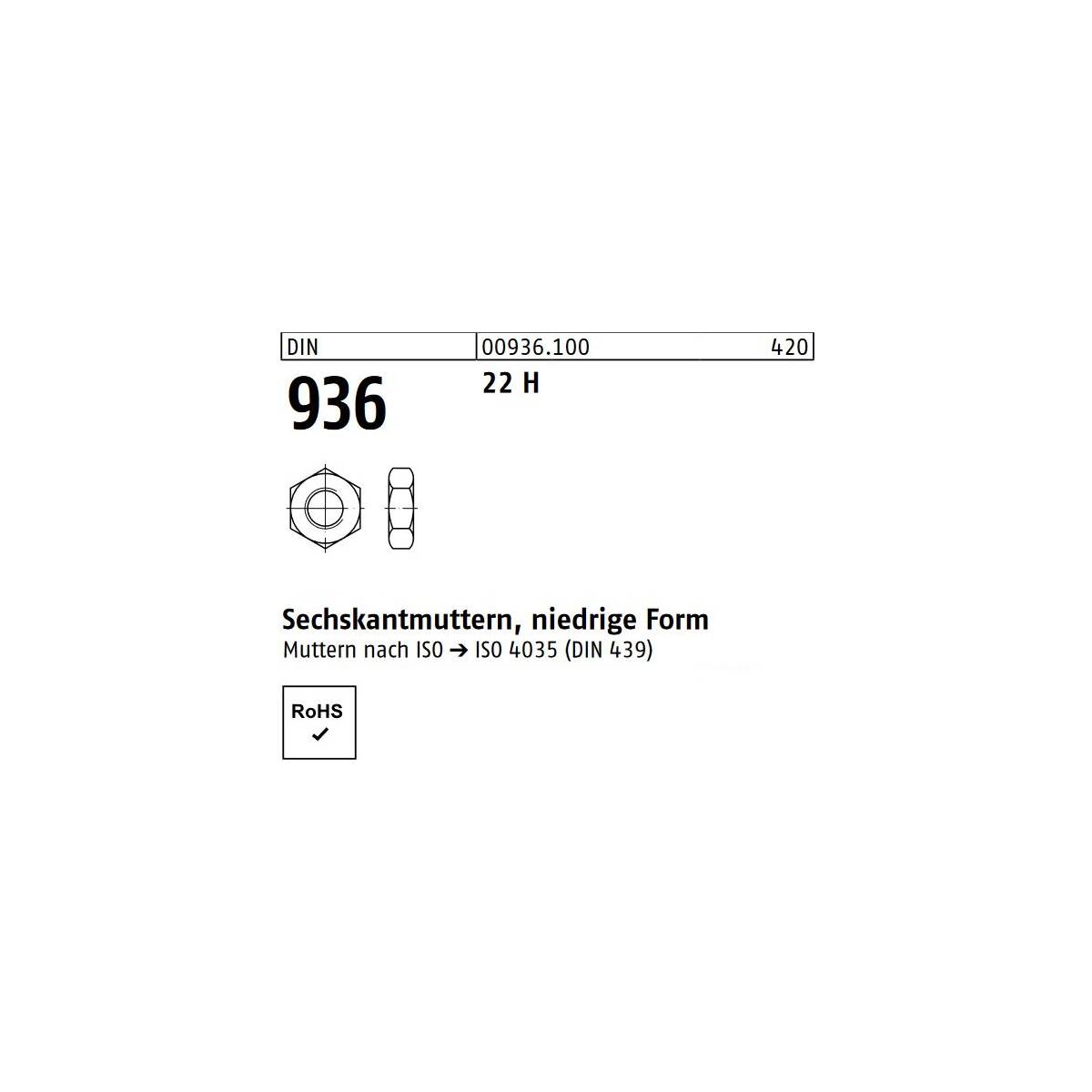 DIN 936 Sechskantmuttern Stahl 22H, € 6,38