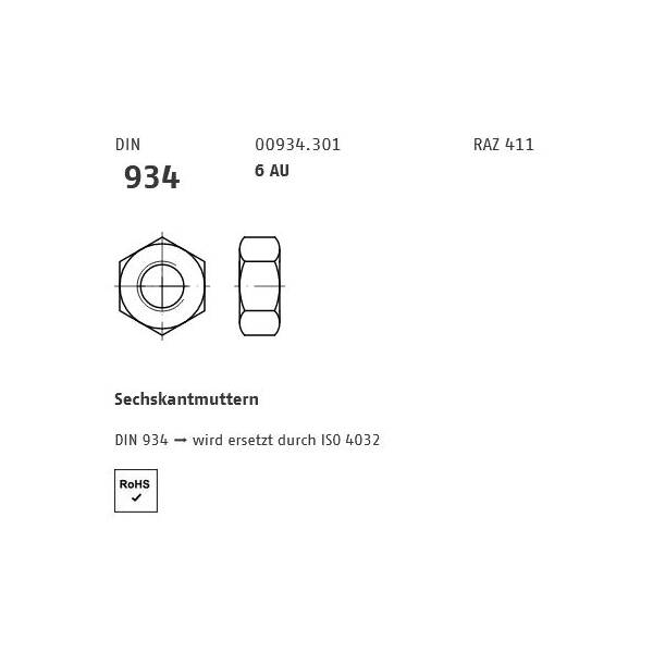 DIN 934 6KT-Muttern Stahl 8 verzinkt, 5,36