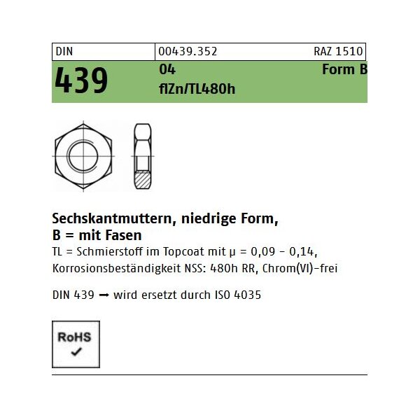 DIN 439 Sechskantmutter, niedrige Form, mit Fase online kaufen