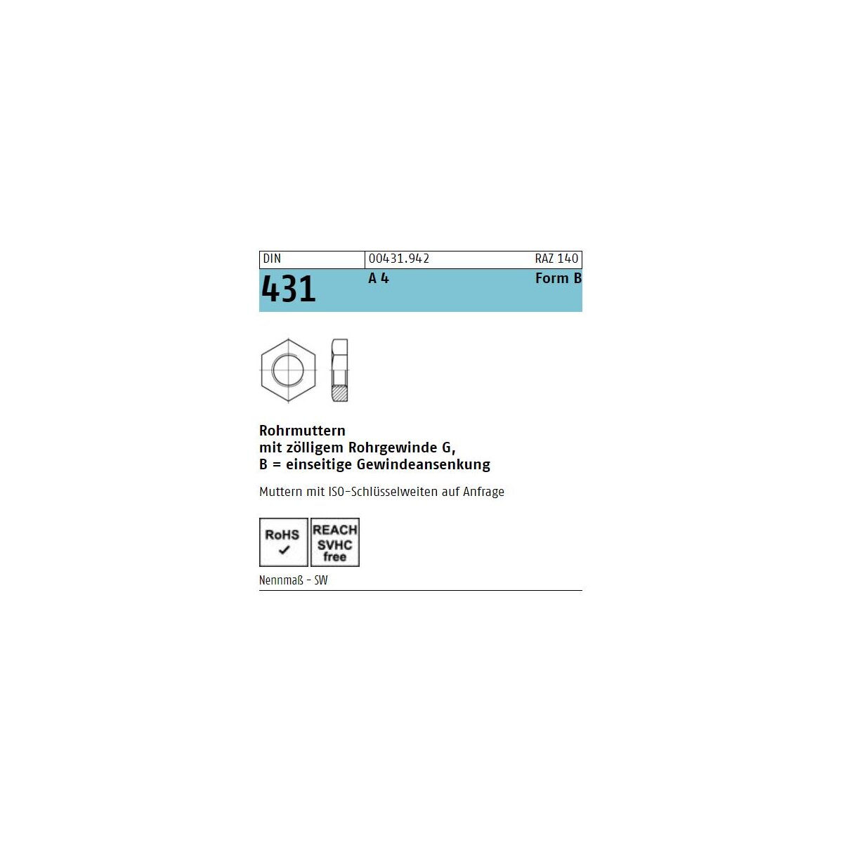 DIN 431 Rohrmuttern - A4 - Form B - Zollgewinde, € 3,99