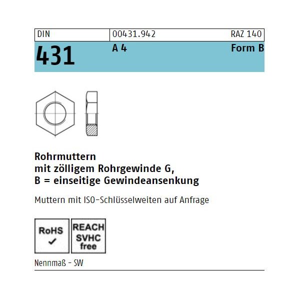 DIN 431 Rohrmuttern - A4 - Form B - Zollgewinde, € 3,99