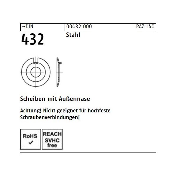 DIN 432 Sicherungsblech Stahl 46mm 10St., € 27,86