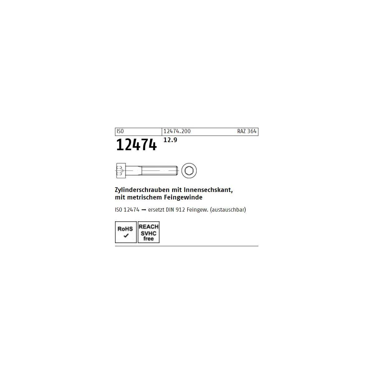 ISO 12474 Zylinderschrauben Stahl 12.9, Feingewinde, € 33,36