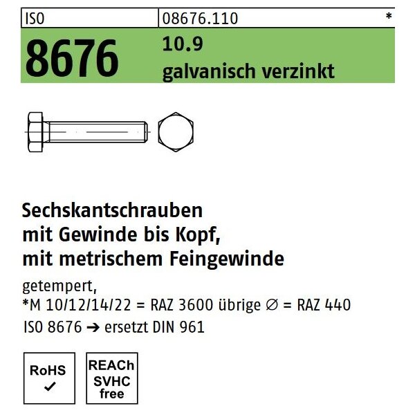 ISO 8676 Sechskantschraube mit Gewinde bis Kopf