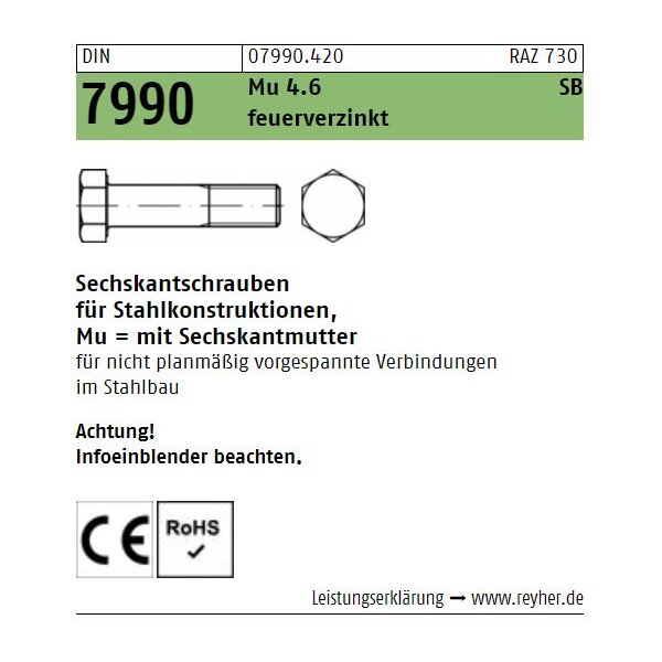 DIN 7990 Sechskantmutter für Stahlkonstruktionen