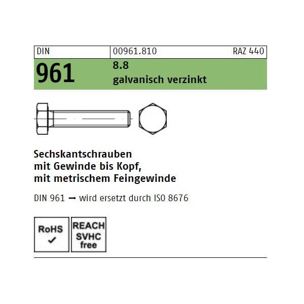 DIN 961 Sechskantschraube mit Gewinde bis Kopf, Feingewinde