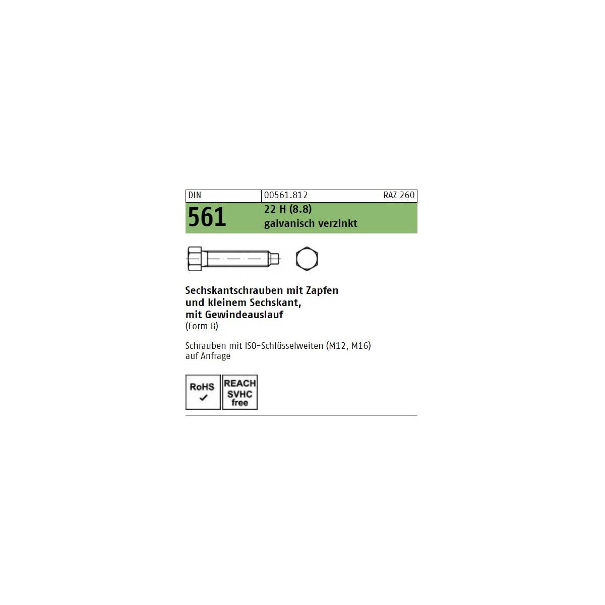 Sechskantschrauben DIN 561B - kl. Sechskantkopf Vollgewinde Zapfe, € 6,05