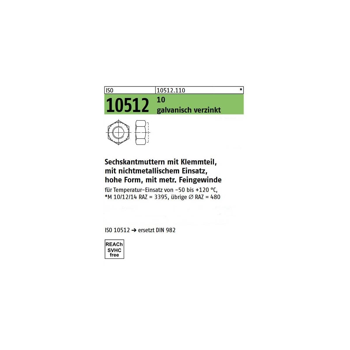 ISO 10512 Sicherungsmuttern Stahl 10 verzinkt, € 99,96