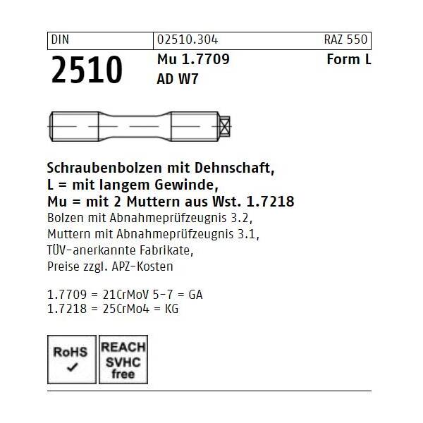 DIN 2510 Schraubenbolzen Form L Stahl 16x80 1St., € 11,16