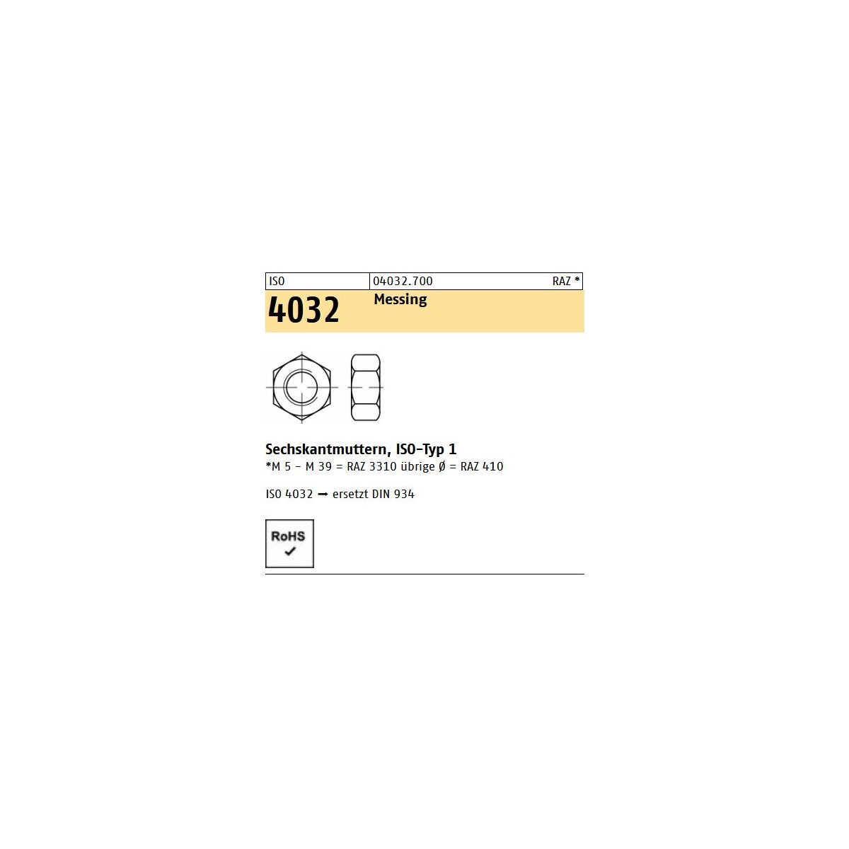 ISO 4032 6KT-Muttern Messing M16 100St., € 119,00