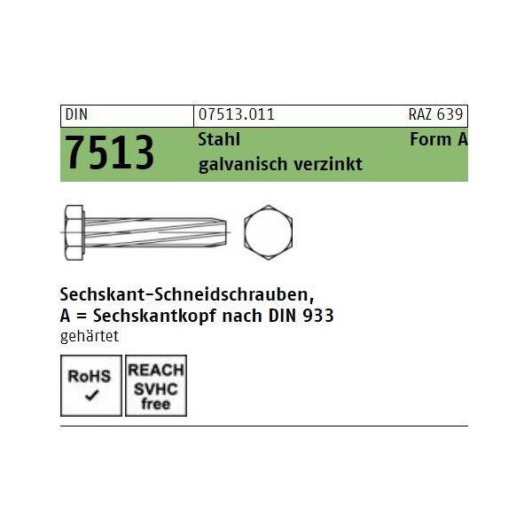 DIN 7513 Schneidschrauben Form A Stahl verzinkt 5x30 500St., € 35