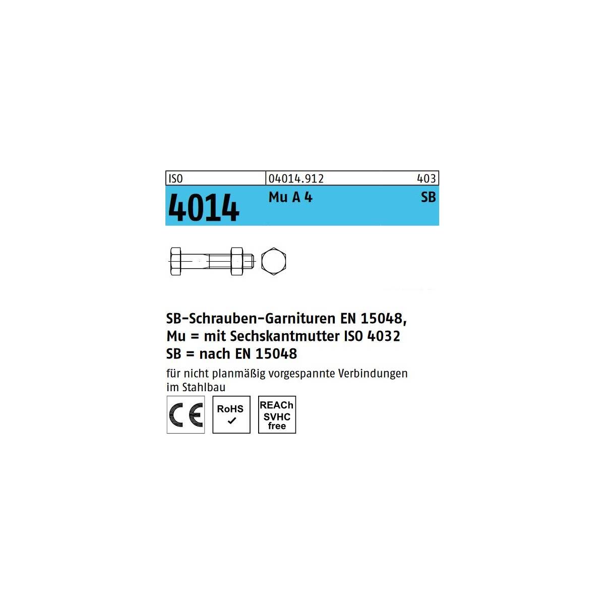 ISO 4014 6KT-Schrauben Edelstahl A4, mit Mutter, € 202,89