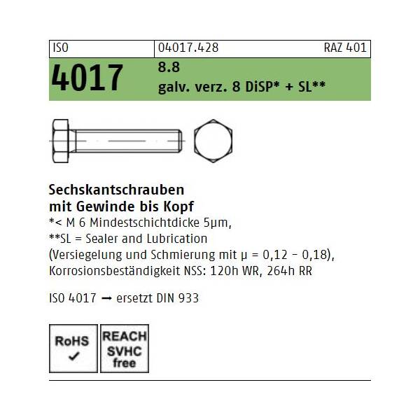 ISO 4017 Sechskantschraube mit Gewinde bis Kopf