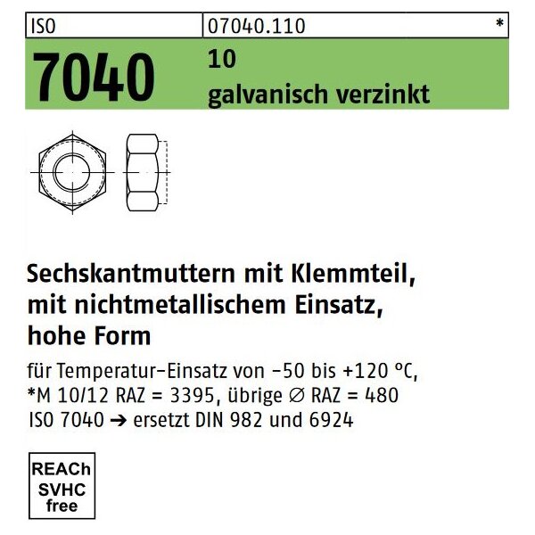 ISO 7040 Sechskantmutter mit Polyamidklemmteil