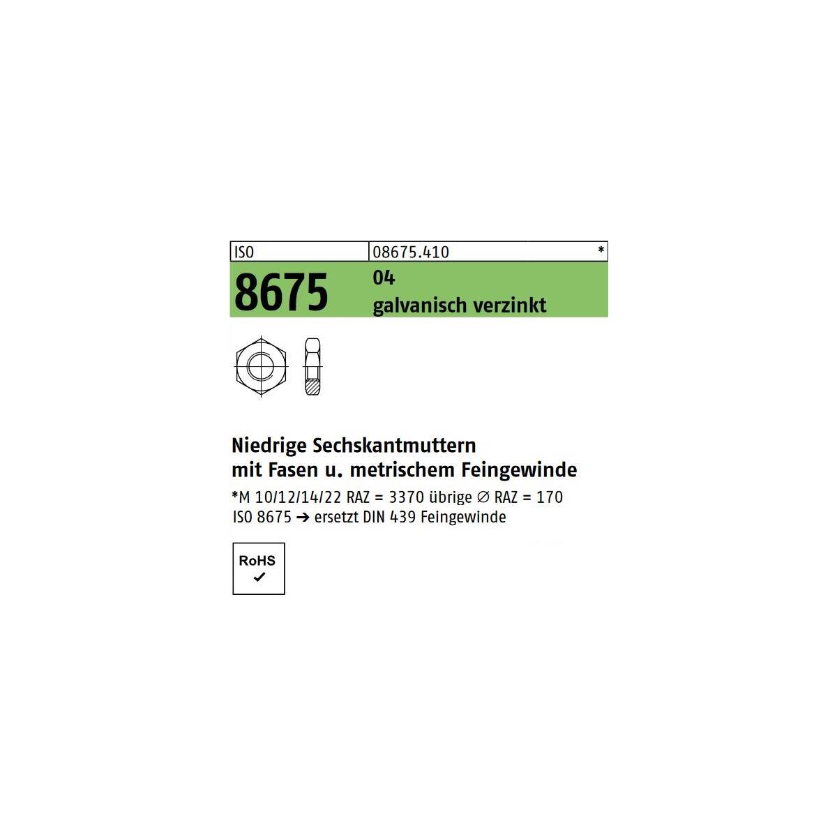 ISO 8675 Sechskantmuttern - verzinkt 04 - Form B - Feingewinde, € 2,64