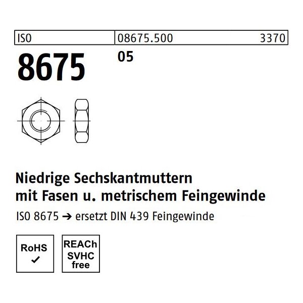 ISO 8675 Sechskantmutter, niedrige Form, Fase