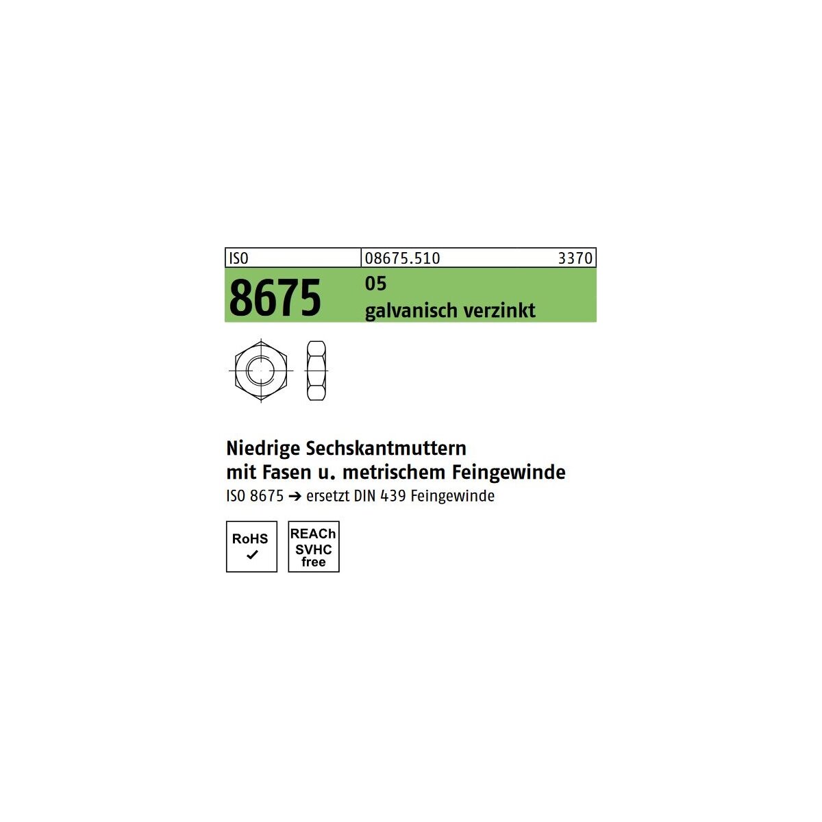 ISO 8675 6KT-Muttern Stahl verzinkt, Feingewinde, € 74,83