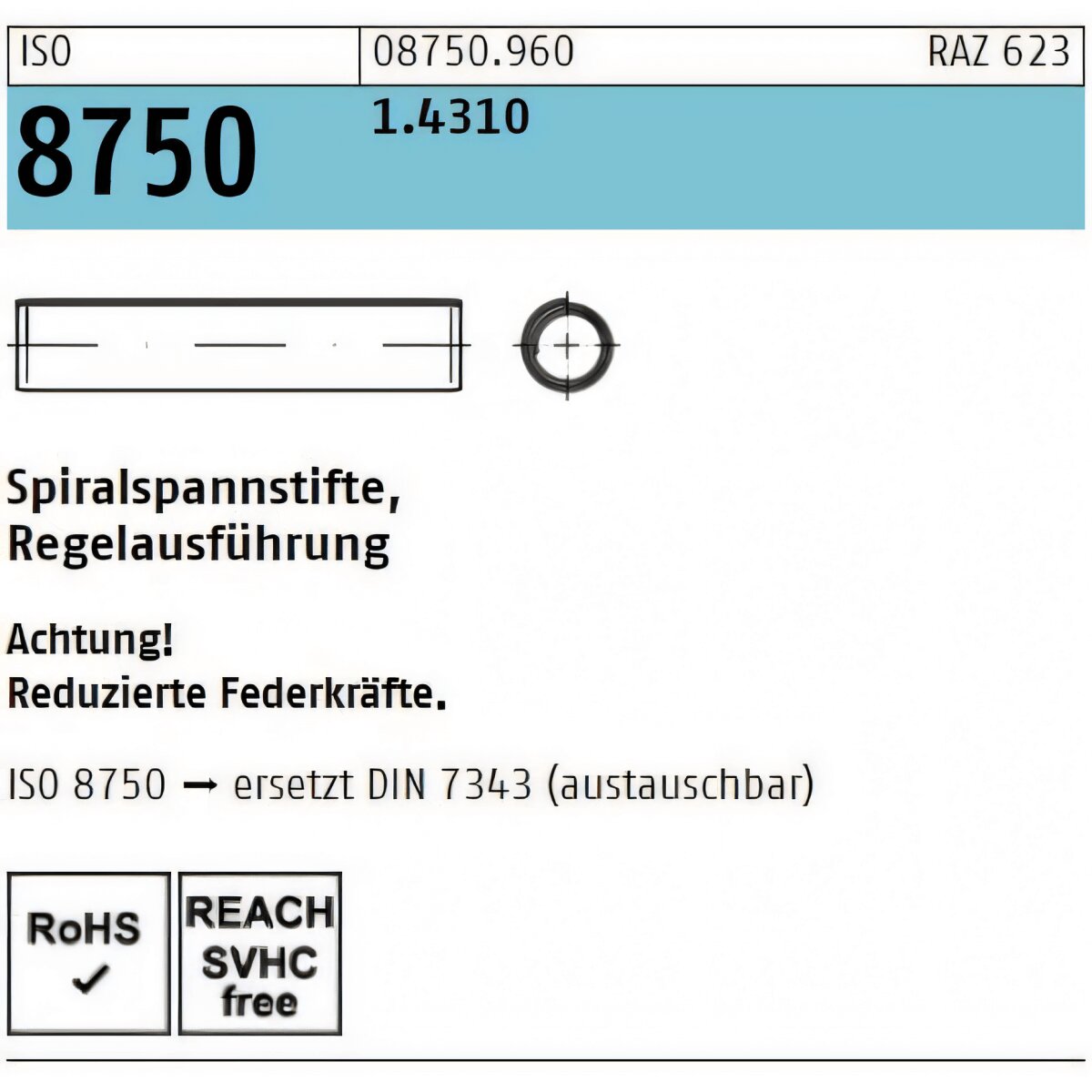 ISO 8750 Spiral-Spannstifte, Regelausführung Edelstahl A2, € 32,45