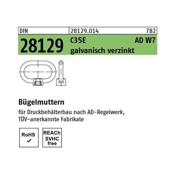 DIN 28129 Bügelmuttern Stahl verzinkt, für Behälterbau nach Regel, € 67,10