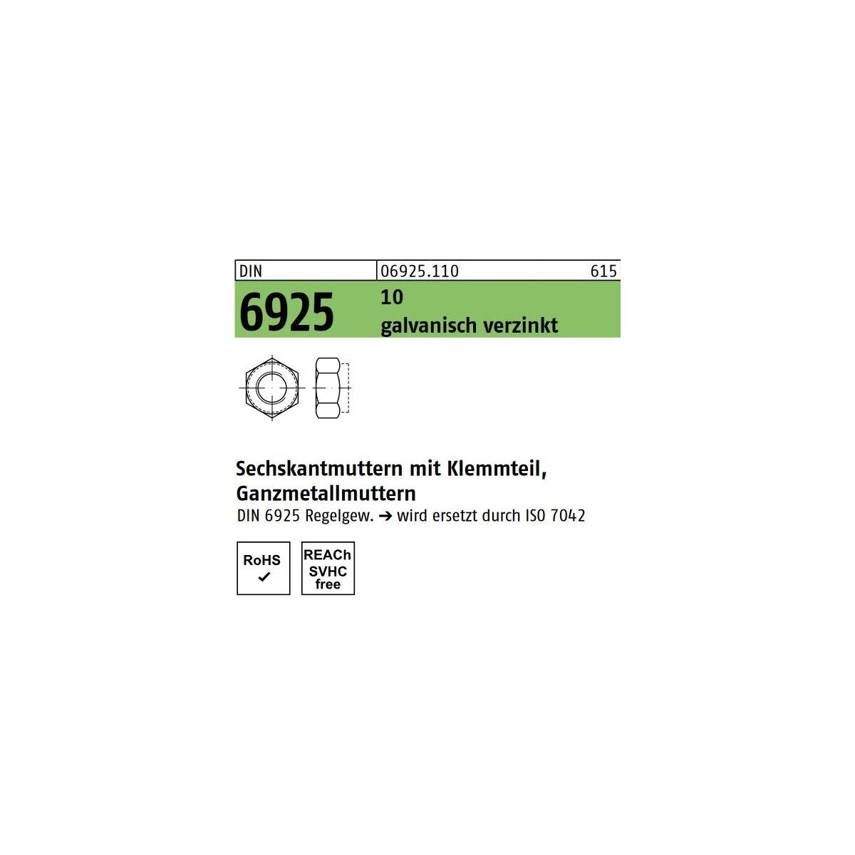 DIN 6925 Sicherungsmutter - verzinkt 10 - M10 - 100 Sück, € 52,21
