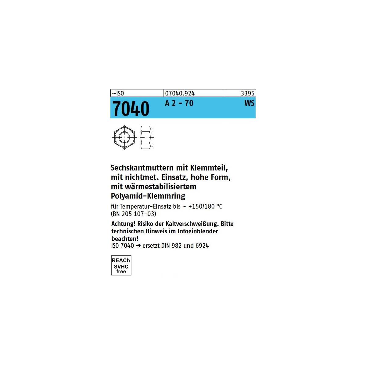 ISO 7040 Sicherungsmutter - A2 - Form B - M3 - 1000 Stück, € 125,84