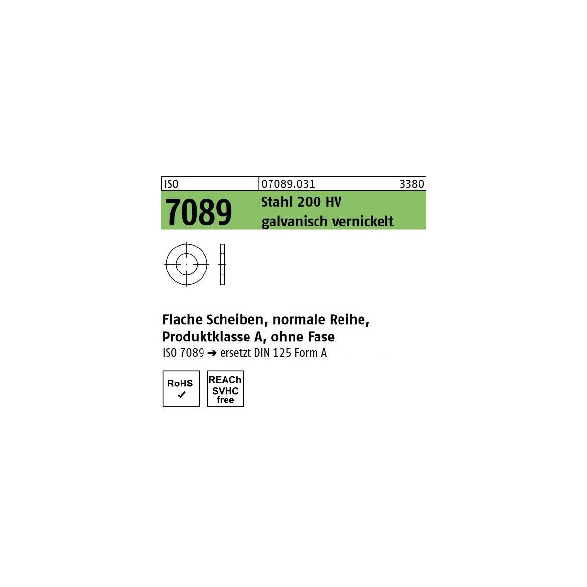 ISO 7089 Stahl 200 HV galvanisch vernickelt Flache Scheiben, norm, € 82,63