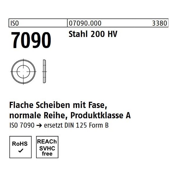 ISO 7090 Stahl 200 HV Flache Scheiben mit Fase, normale Reihe, Pr, € 42,65
