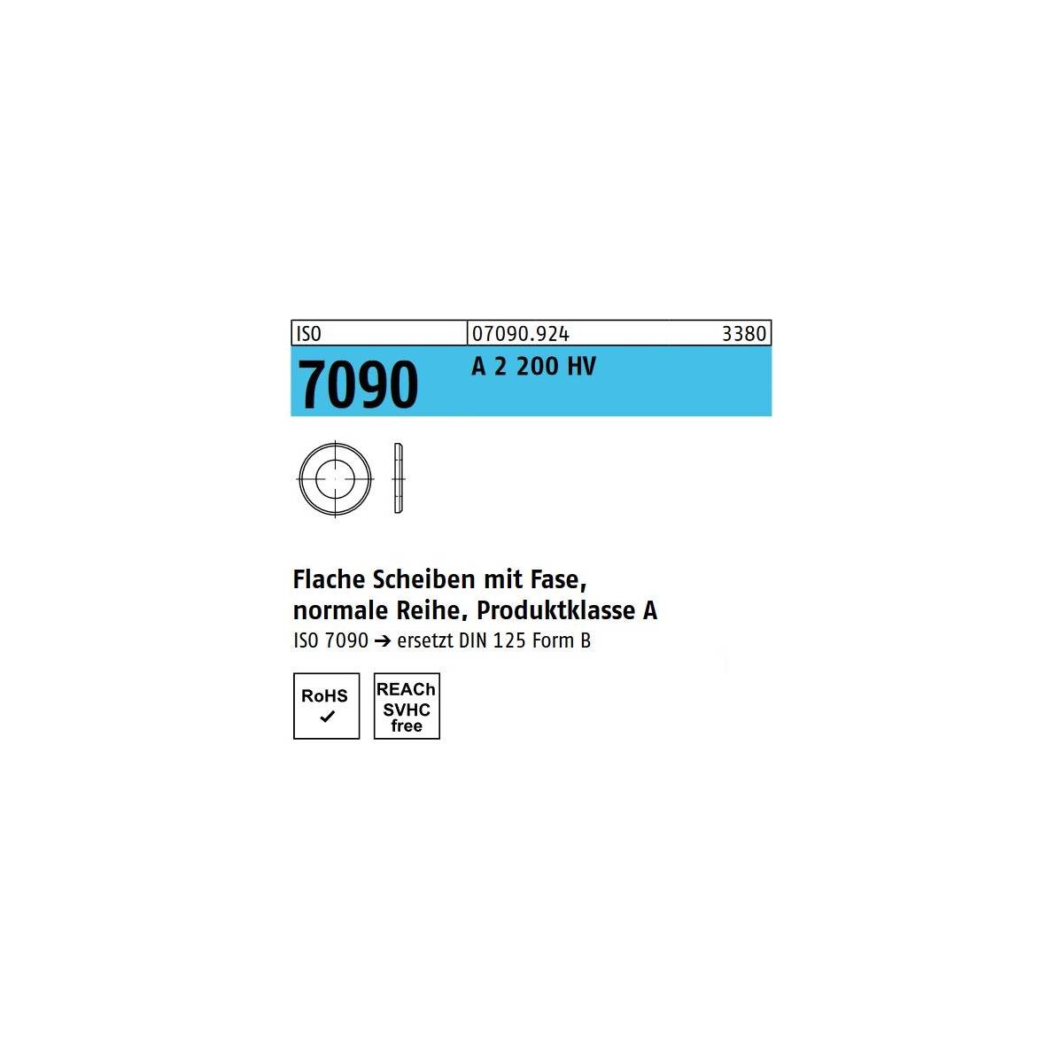 ISO 7090 A 2 200 HV Flache Scheiben mit Fase, normale Reihe, Prod, € 49,16