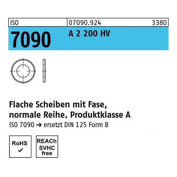 ISO 7090 A 2 200 HV Flache Scheiben mit Fase, normale Reihe, Prod, € 6,65