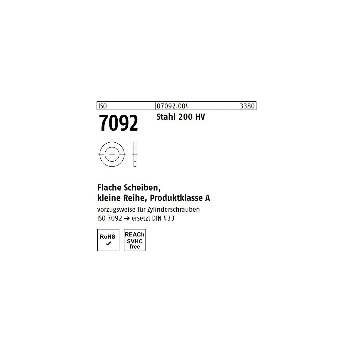 ISO 7092 Stahl 200 HV Flache Scheiben, kleine Reihe, Produktklass, € 131,76