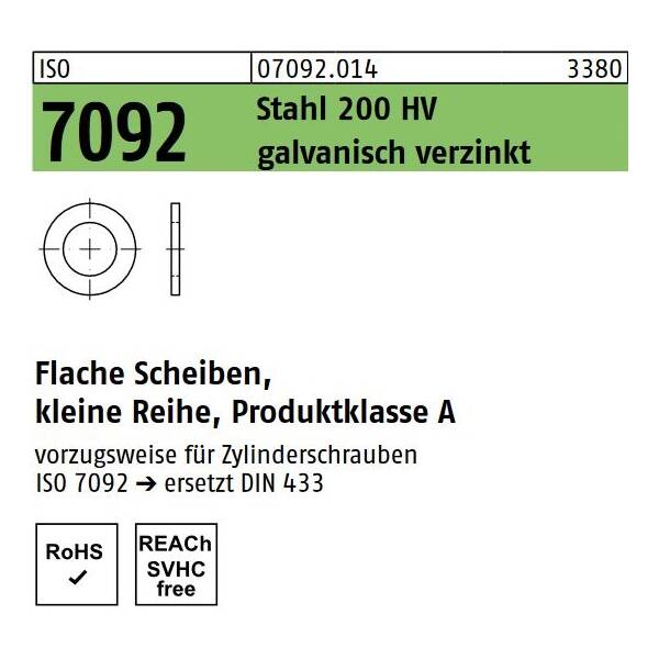 ISO 7092 Stahl 200 HV galvanisch verzinkt Flache Scheiben, kleine, € 135,78