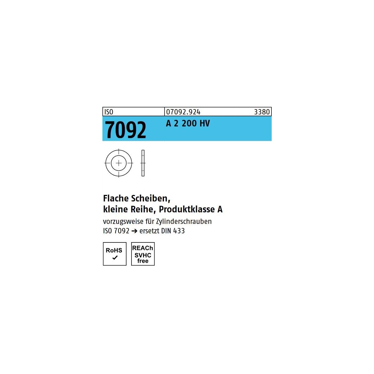 ISO 7092 A 2 200 HV Flache Scheiben, kleine Reihe, Produktklasse , € 53,41