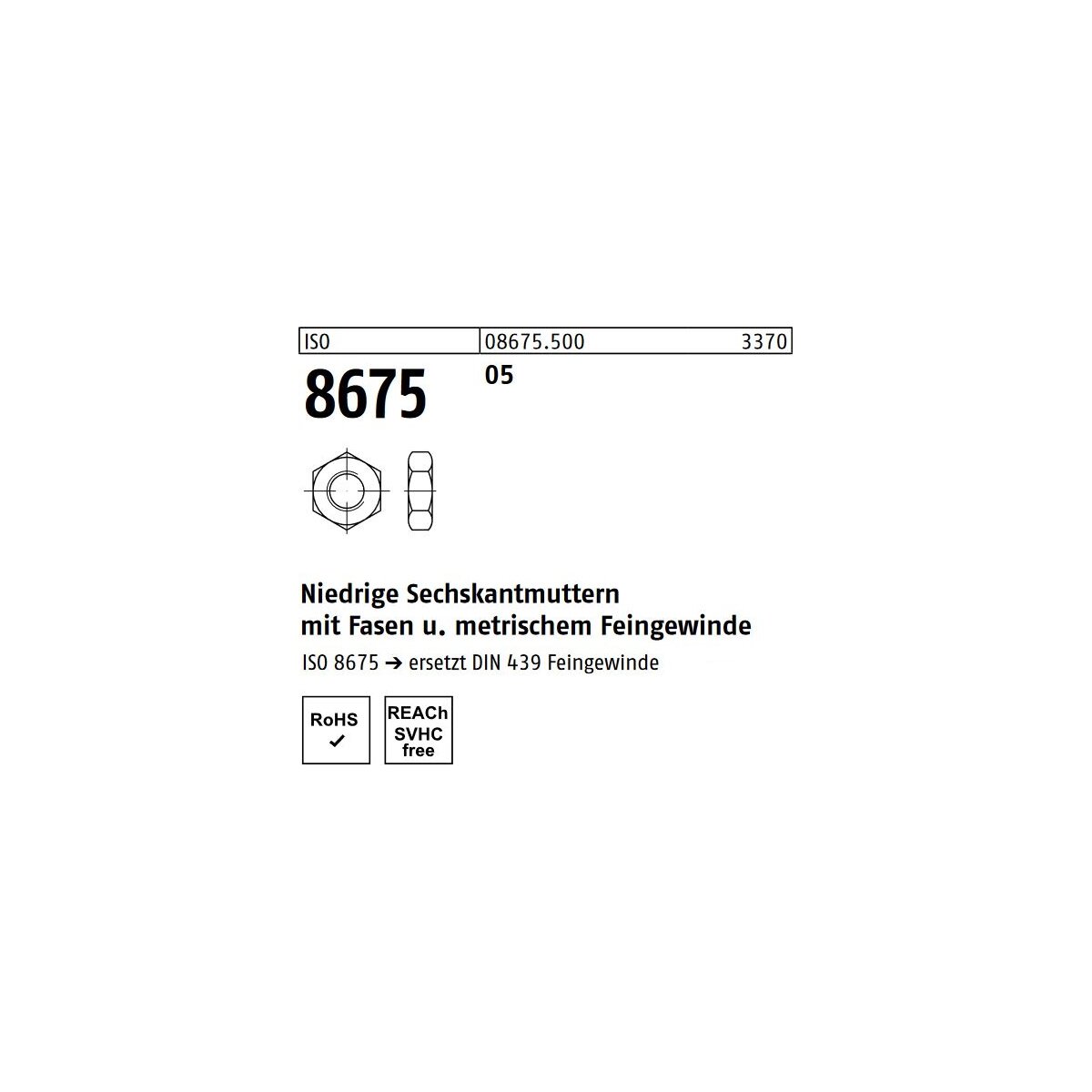 ISO 8675 05 Niedrige Sechskantmuttern mit Fasen und metrischem Fe
