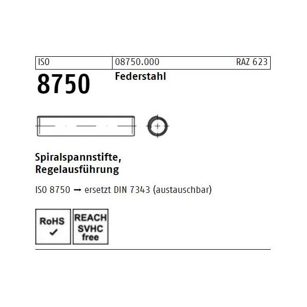 ISO 8750 Federstahl Spiralspannstifte, Regelausführung - Abmessun, € 30,52