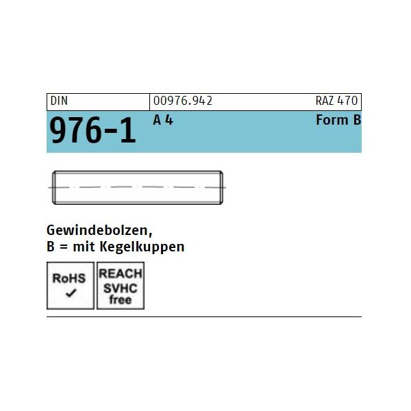 DIN 976 Gewindestück A4 - Form B - M6x75 - 100 Stück, € 33,59