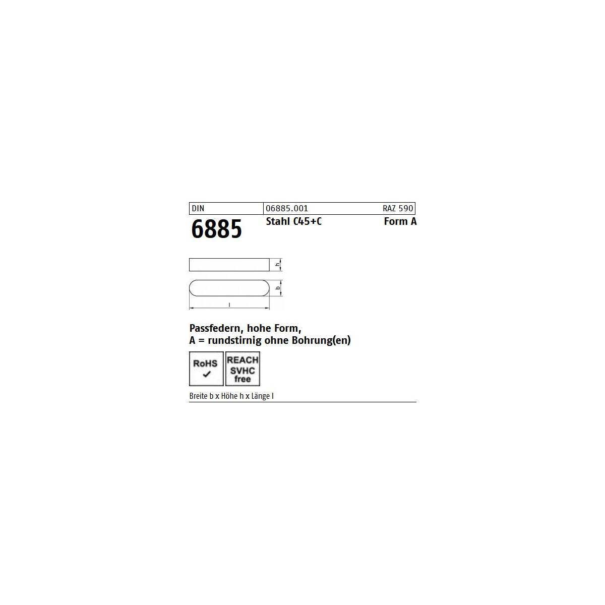 DIN 6885A Passfedern Form A Stahl C45 45x250 1St., € 27,42